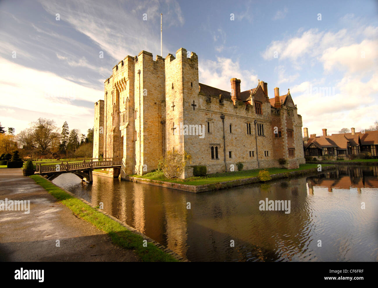 Exterior shot of Hever Castle in Kent, in gentle sunlight, showing ...