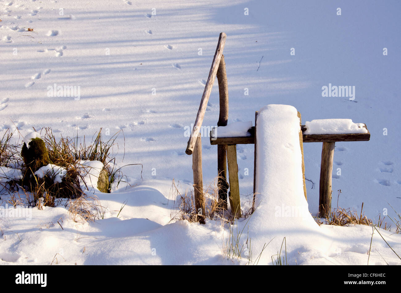 garden pond in midwinter snow Stock Photo - Alamy