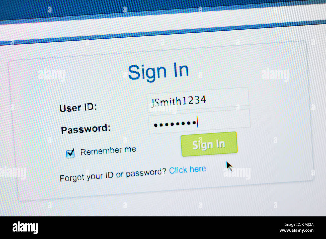 Sign in website Stock Photo - Alamy