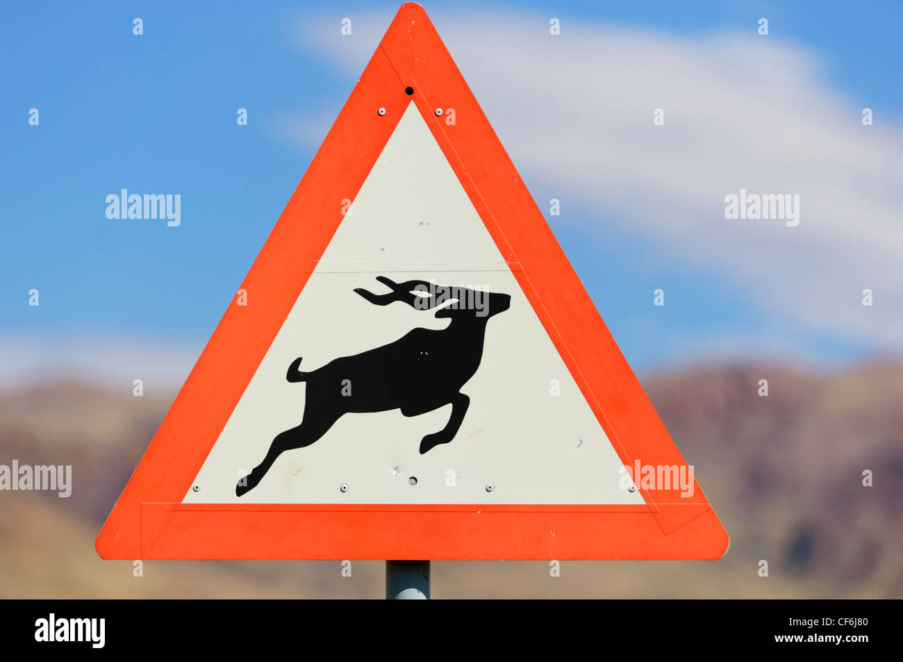 kudu crossing sign along a gravel road. Namibia Stock Photo - Alamy