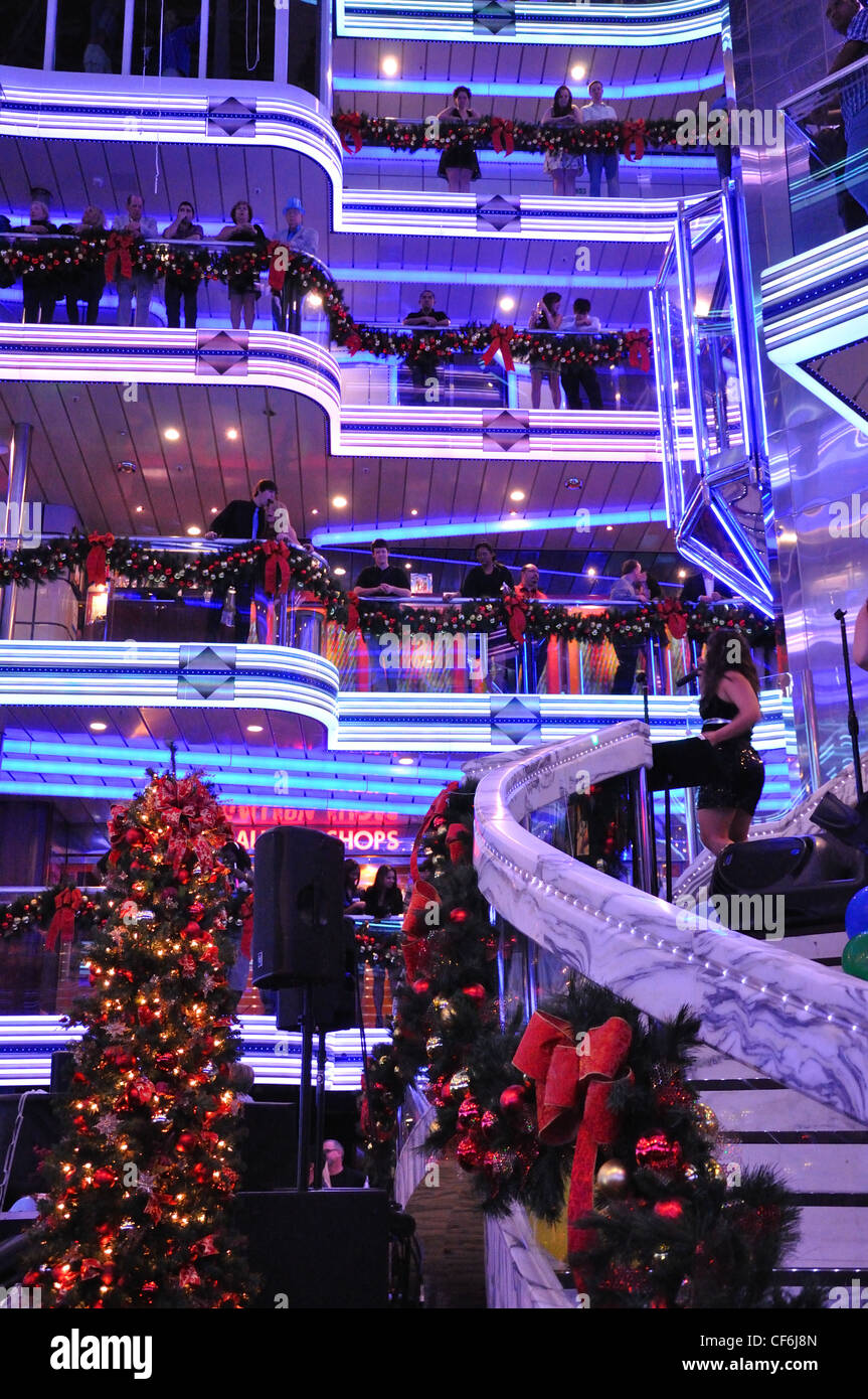 Cruise ship New Year's Eve celebration party in the main lobby hall ...