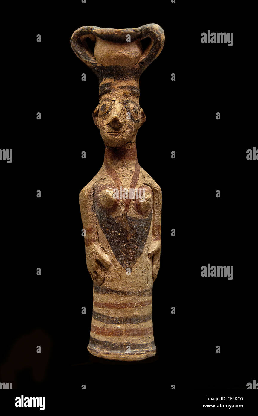 Bottle shaped woman with a crater polychrome terracotta Cypro geometric ...