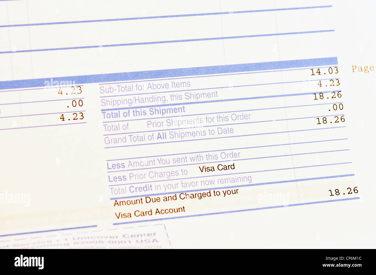 Visa credit card statement in US dollars Stock Photo - Alamy