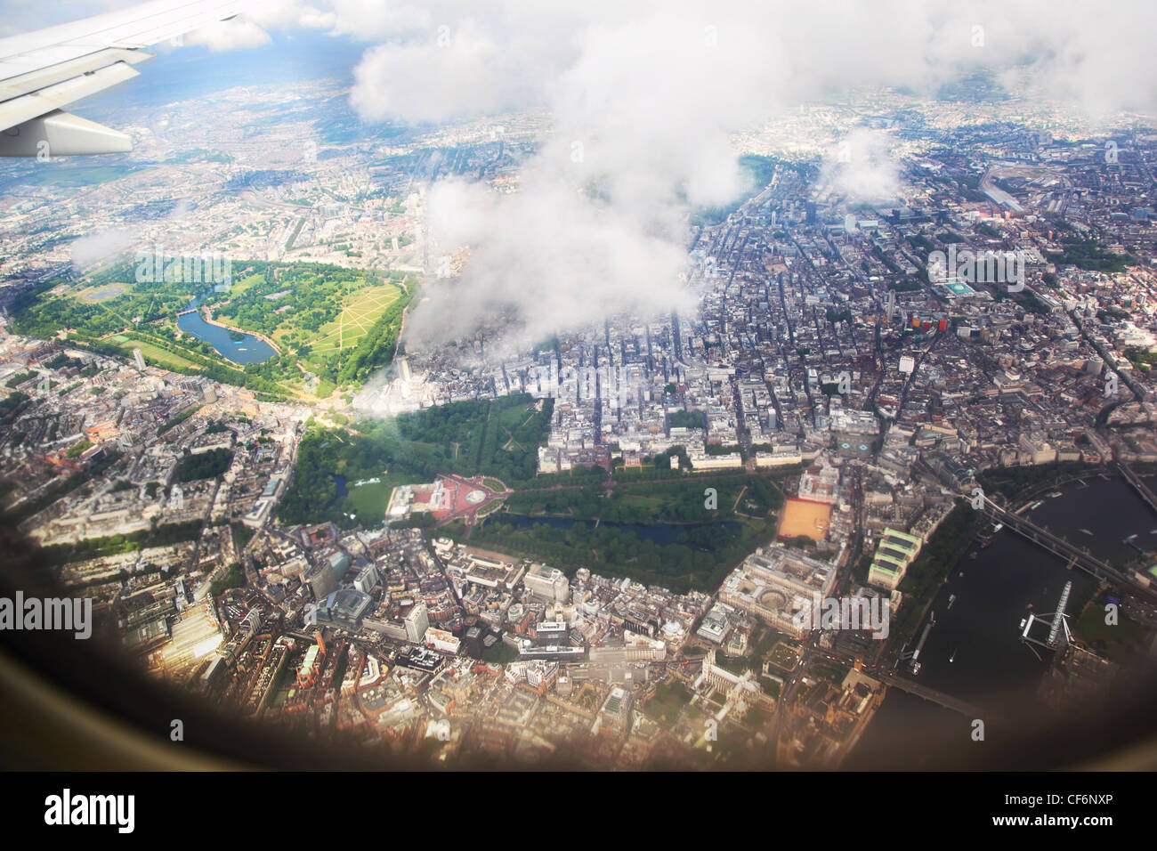 View London from the window of an airplane through the clouds Stock ...