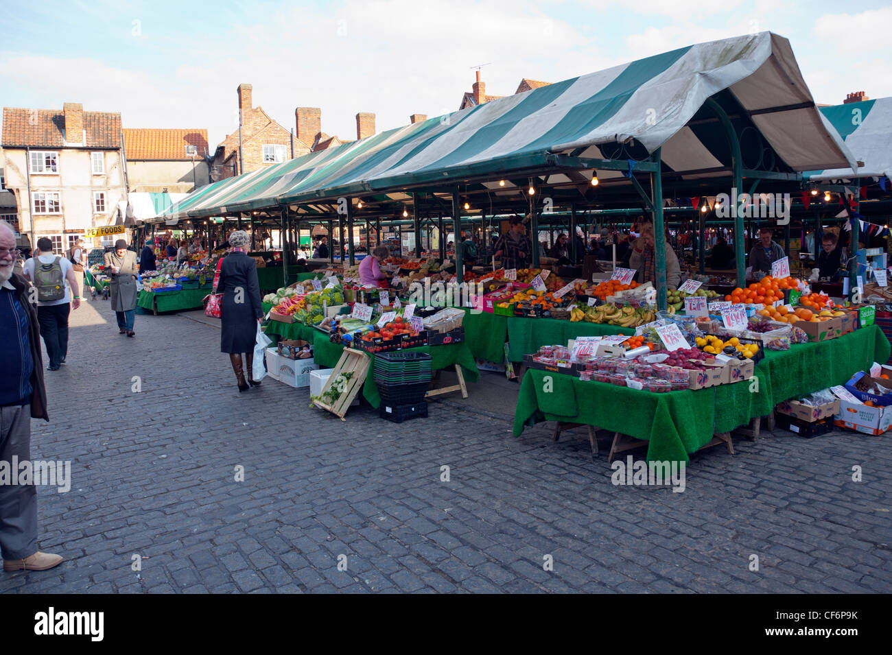 York City, Yorkshire, England York's open-air Newgate Market stalls ...