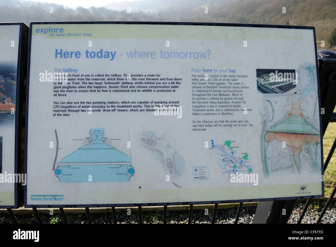 ladybower dam severn trent water information sign Stock Photo - Alamy