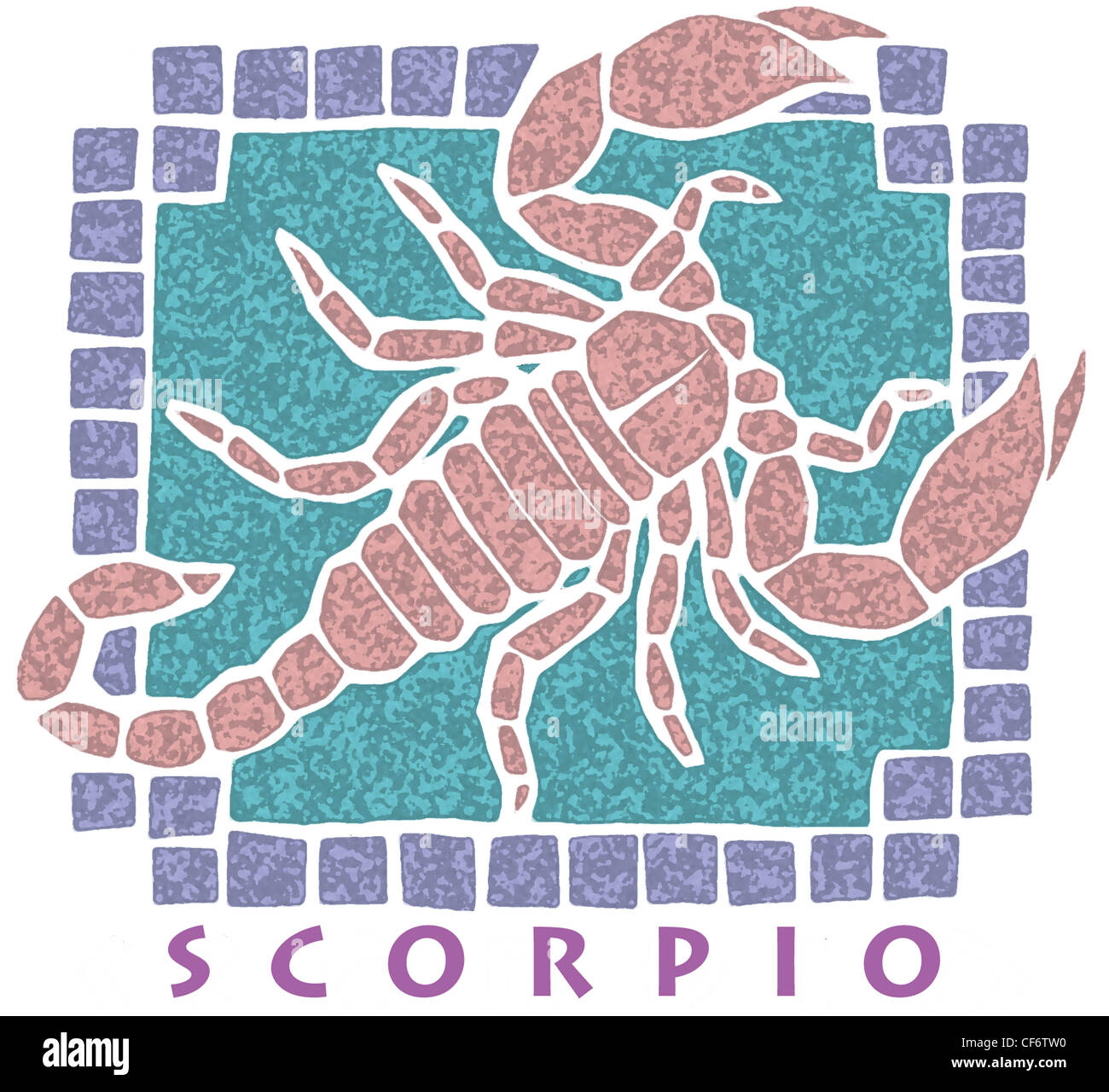Star sign Scorpio purple mosaic border illustration of a scorpio spider ...