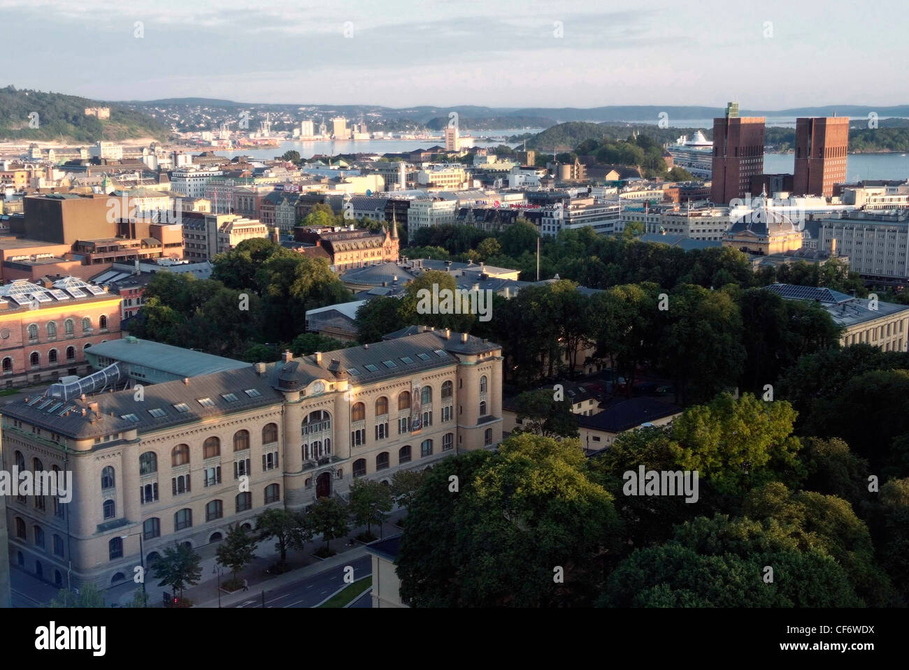 NORWAY Oslo view towards Oslofjord and the twin towers of City Hall ...
