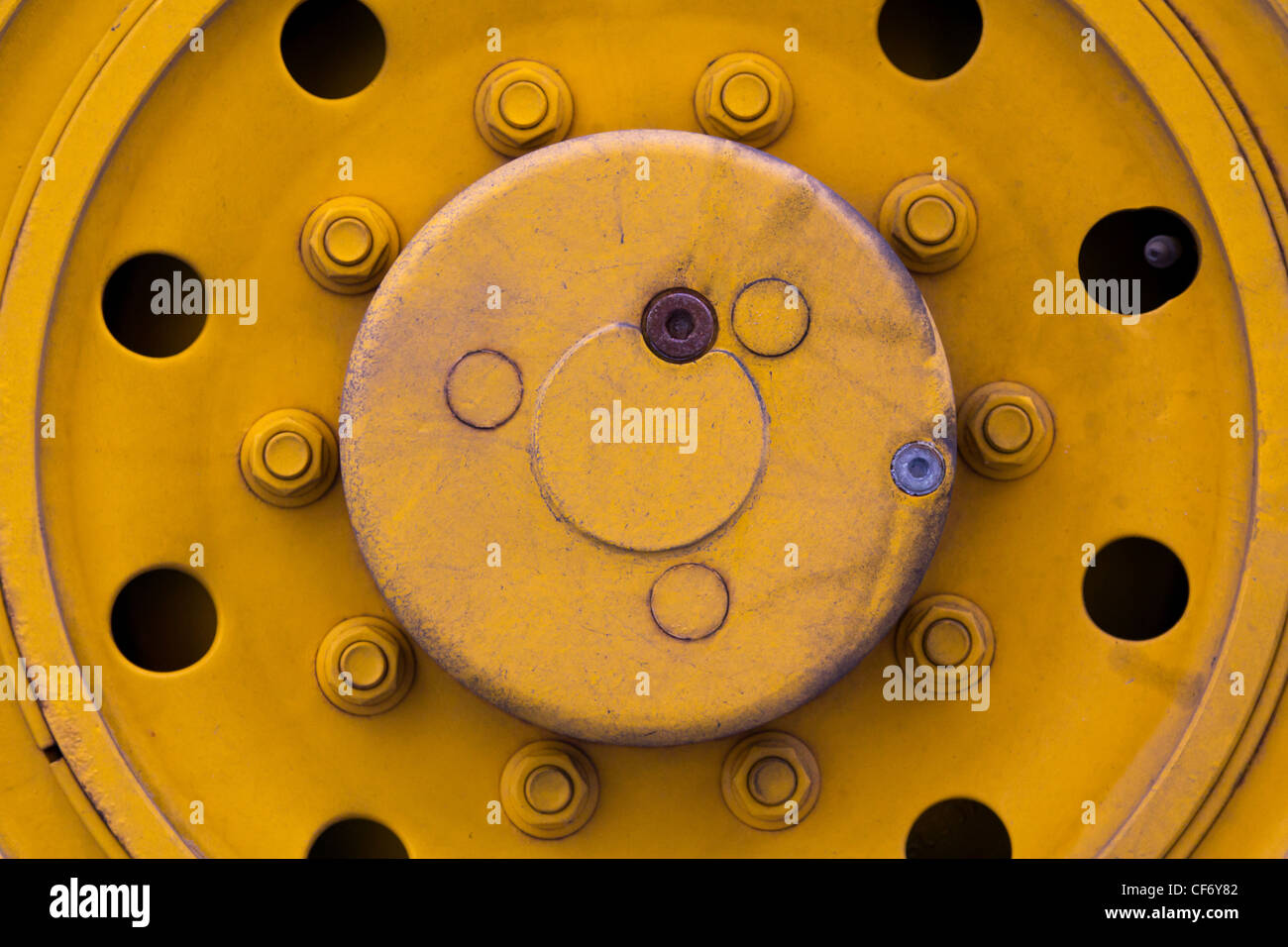 Large yellow wheel of a mobile crane Stock Photo - Alamy