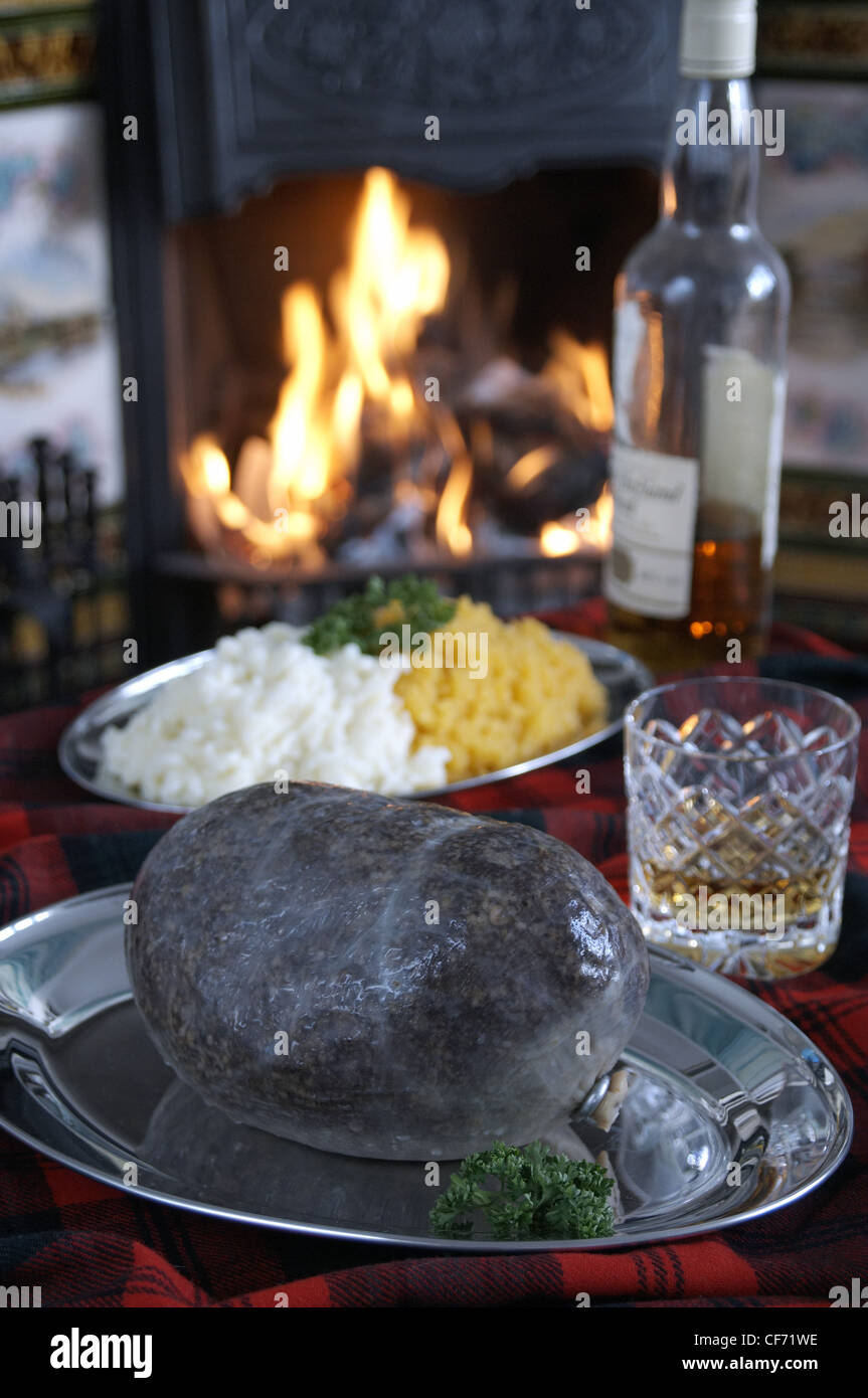 Traditional Burns night meal of Haggis potato and turnips Neeps and ...