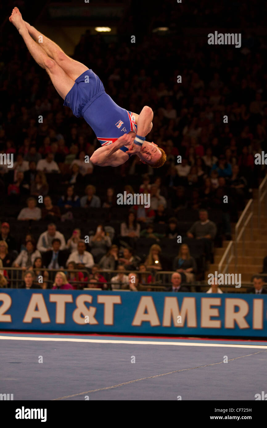 Daniel Purvis (GBR) competes in the floor exercise event at the 2012 ...
