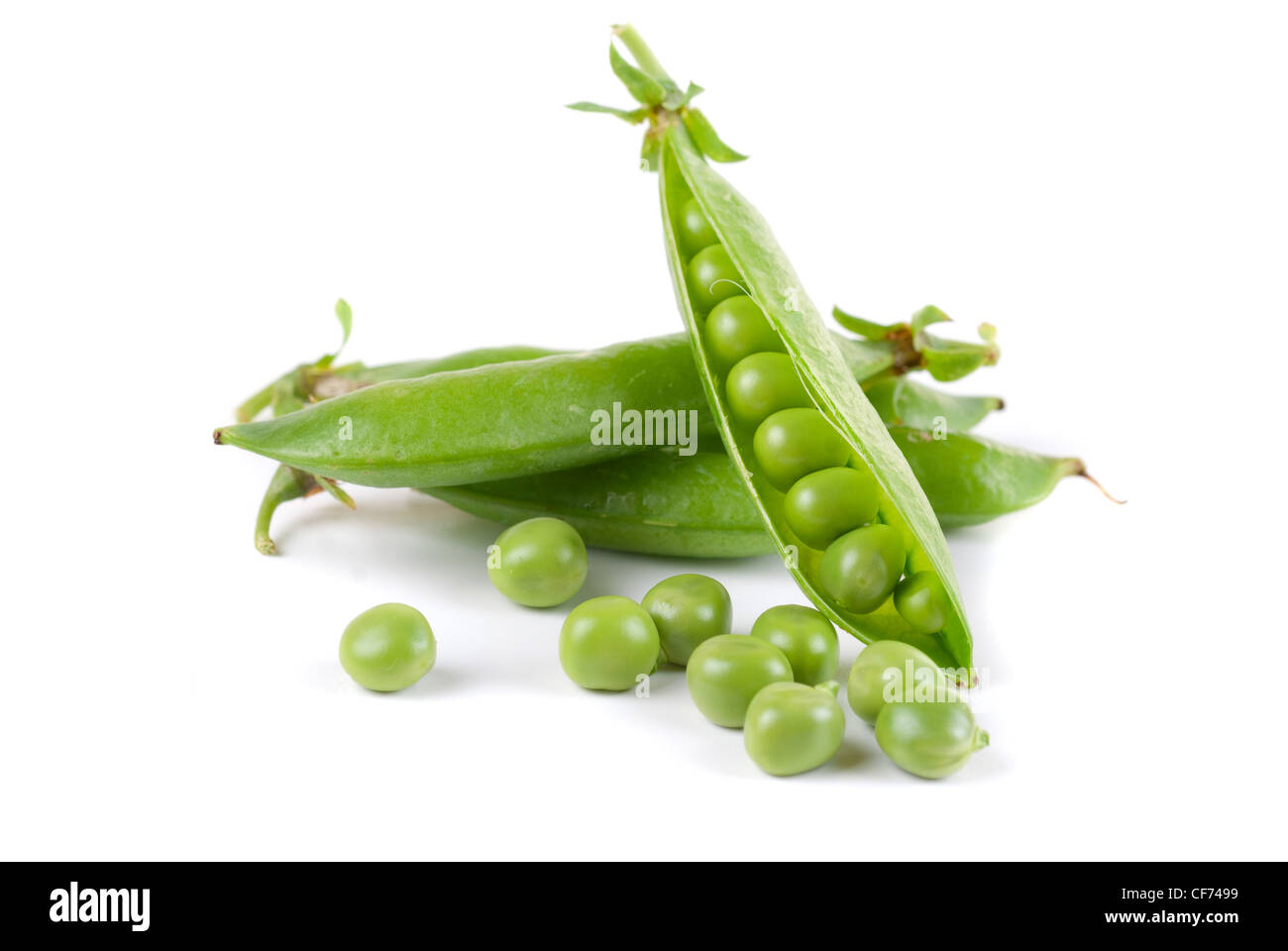 Ripe pea vegetable with green leaf isolated on white background Stock ...