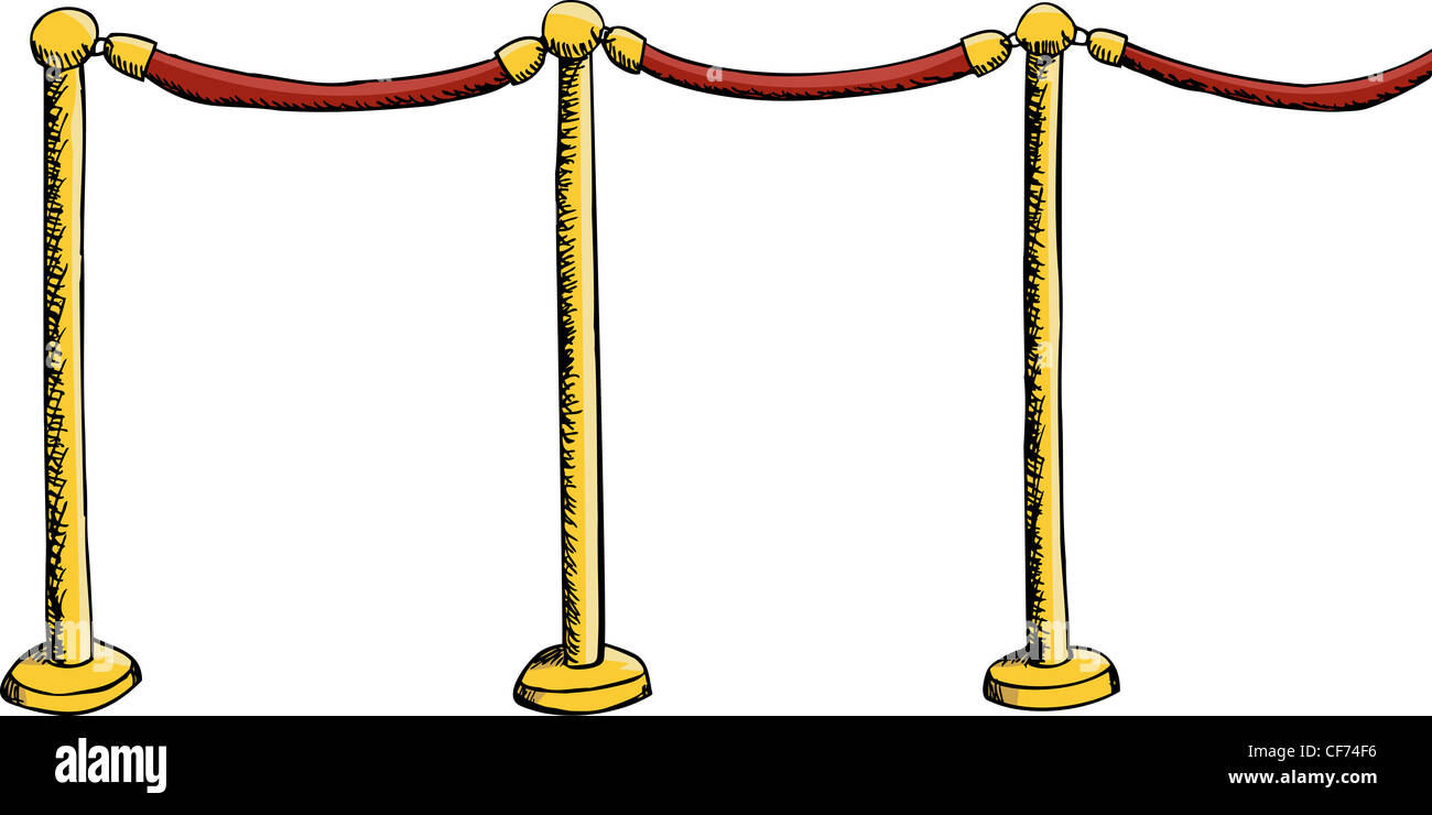 Velvet rope barrier illustration isolated over white Stock Photo - Alamy
