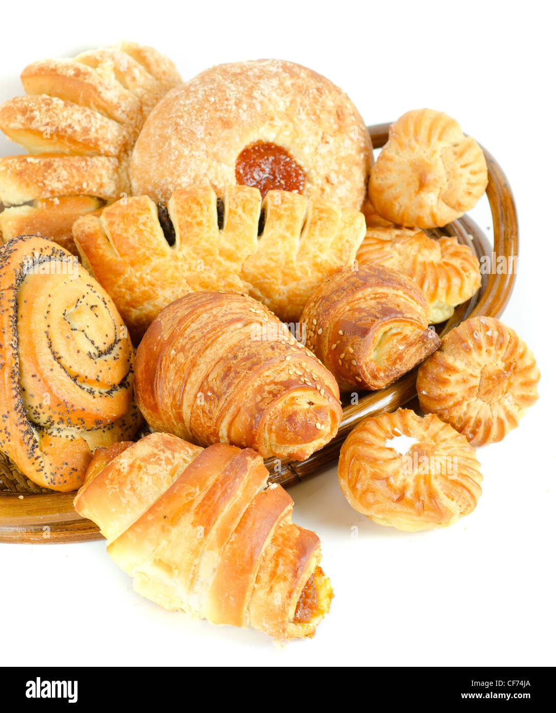 Bakery foodstuffs set on a white background Stock Photo - Alamy