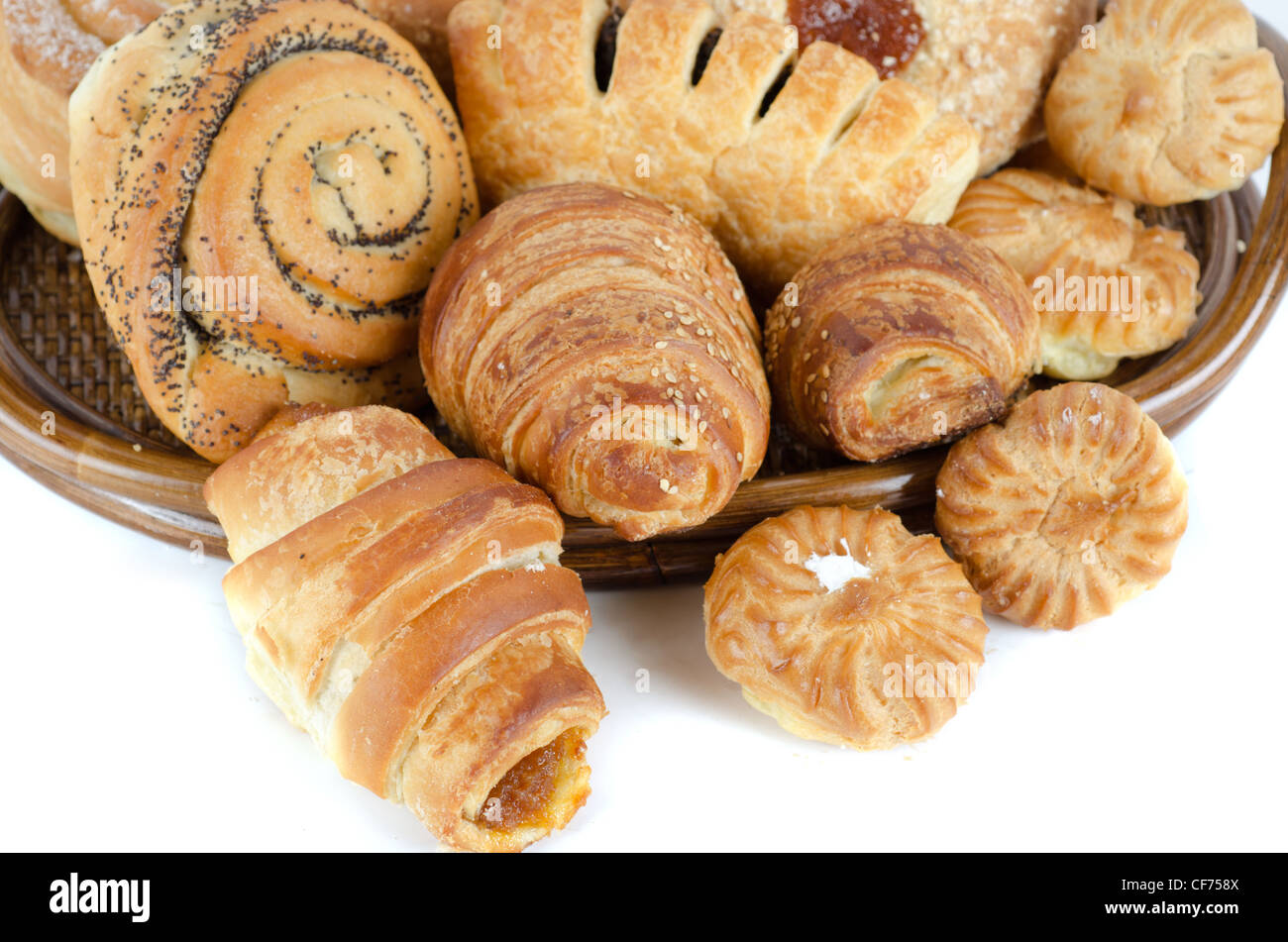 Bakery foodstuffs set on a white background Stock Photo - Alamy