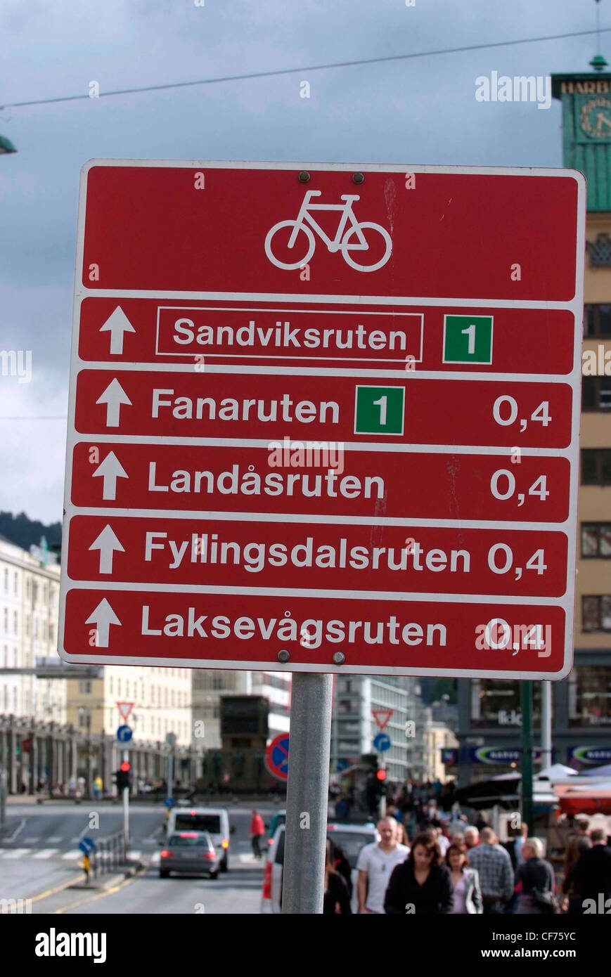 NORWAY Bergen - cycle paths road sign Stock Photo - Alamy