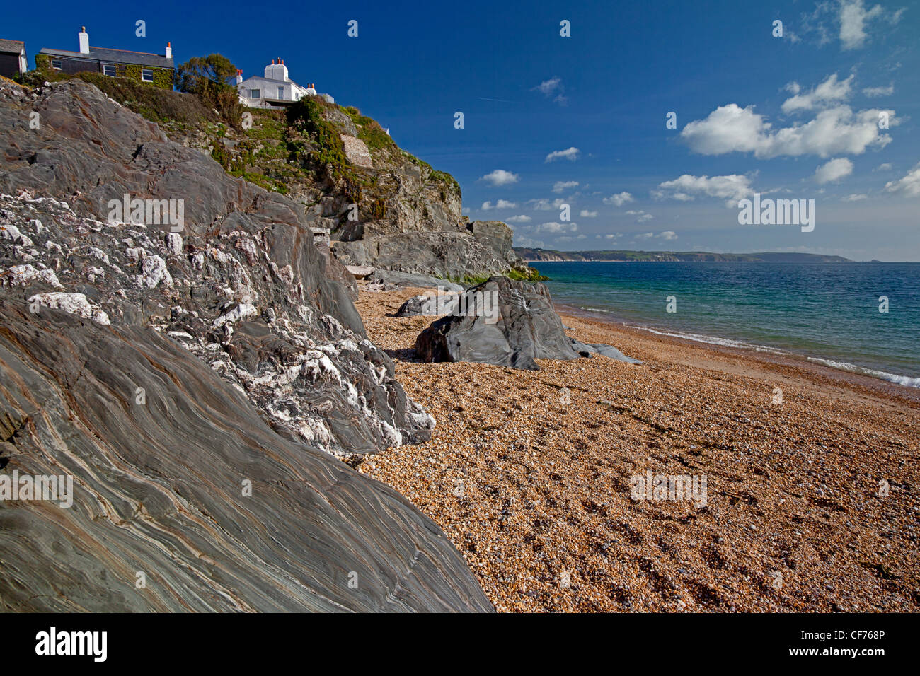 Looking north along Start Bay from Torcross Point, South Devon, England ...