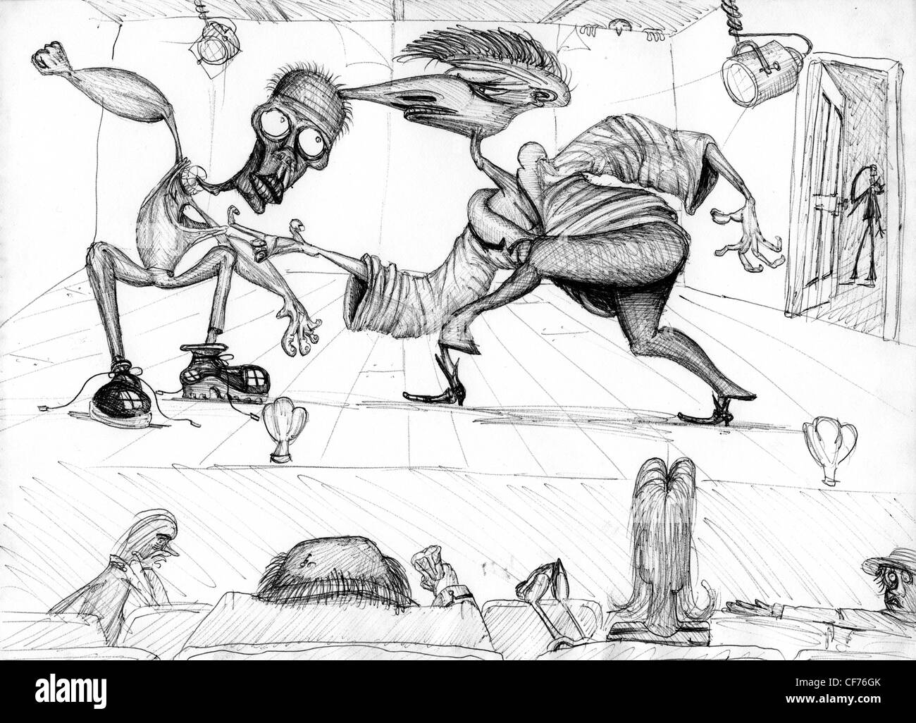 Pen and ink drawing of actors on a stage performing a play Stock Photo ...