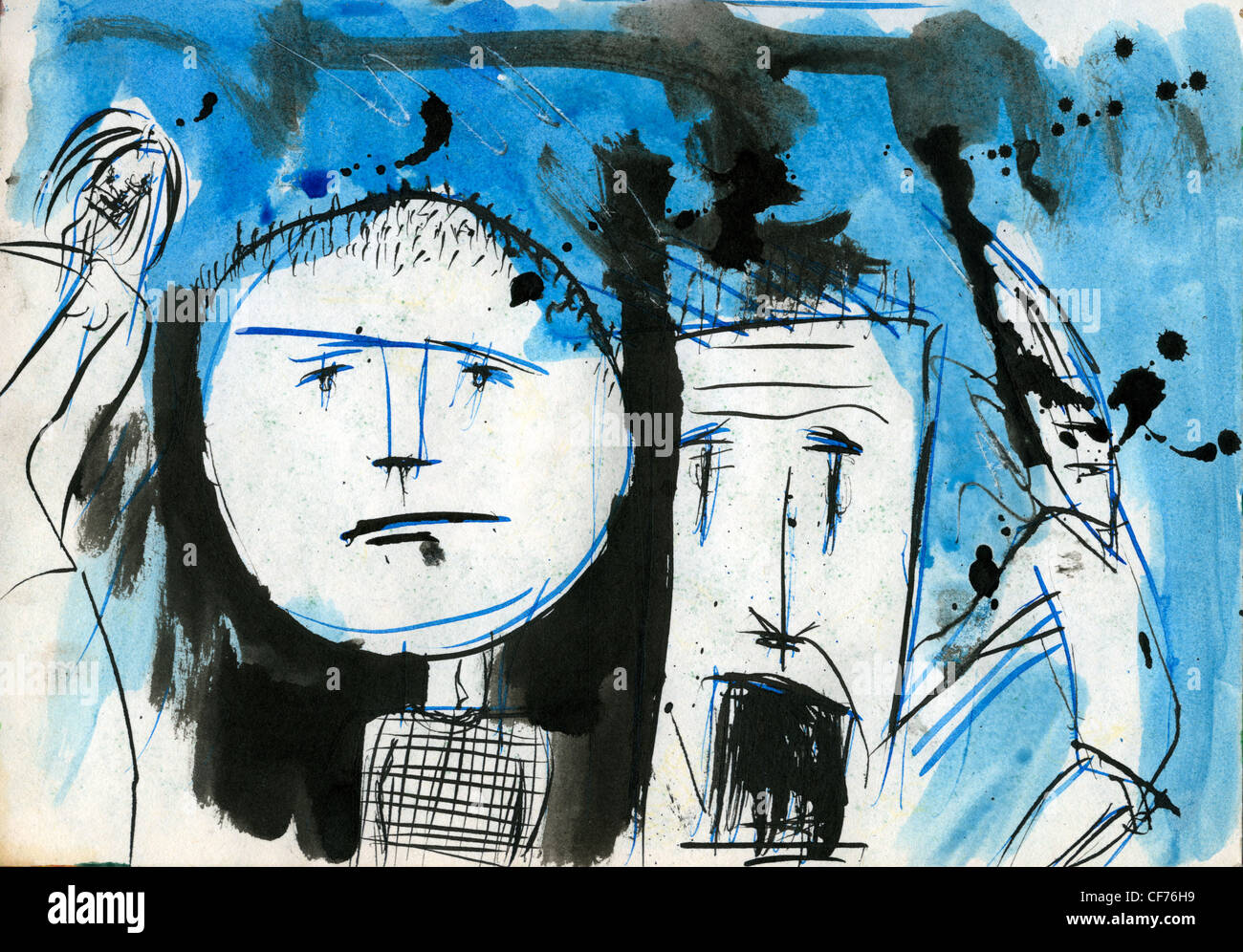 Pen and ink drawing of various figures in a street Stock Photo - Alamy