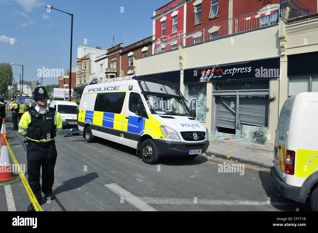 Riot Damaged Tesco Express Shop Window Stokes Croft Bristol - April ...