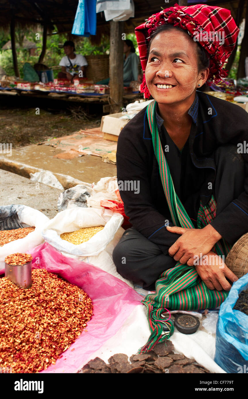 Minority women at a Myanmar rural market Stock Photo - Alamy