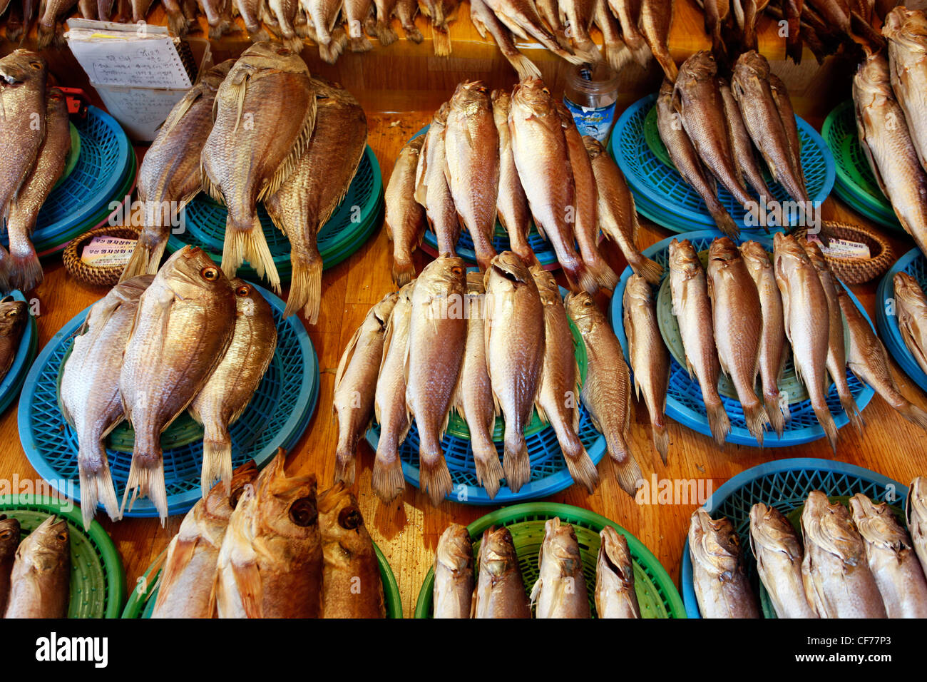 Fish on display in Jagalchi Fish Market in Busan, South Korea Stock ...