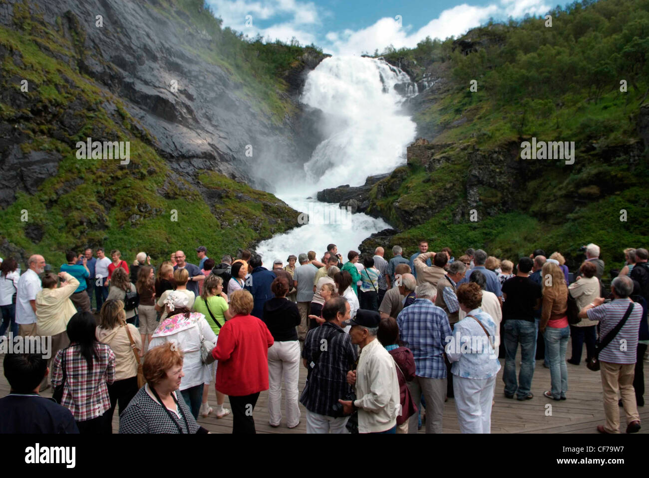 NORWAY The Flåm Line (Norwegian: Flåmsbana) Kjosfossen Station and ...