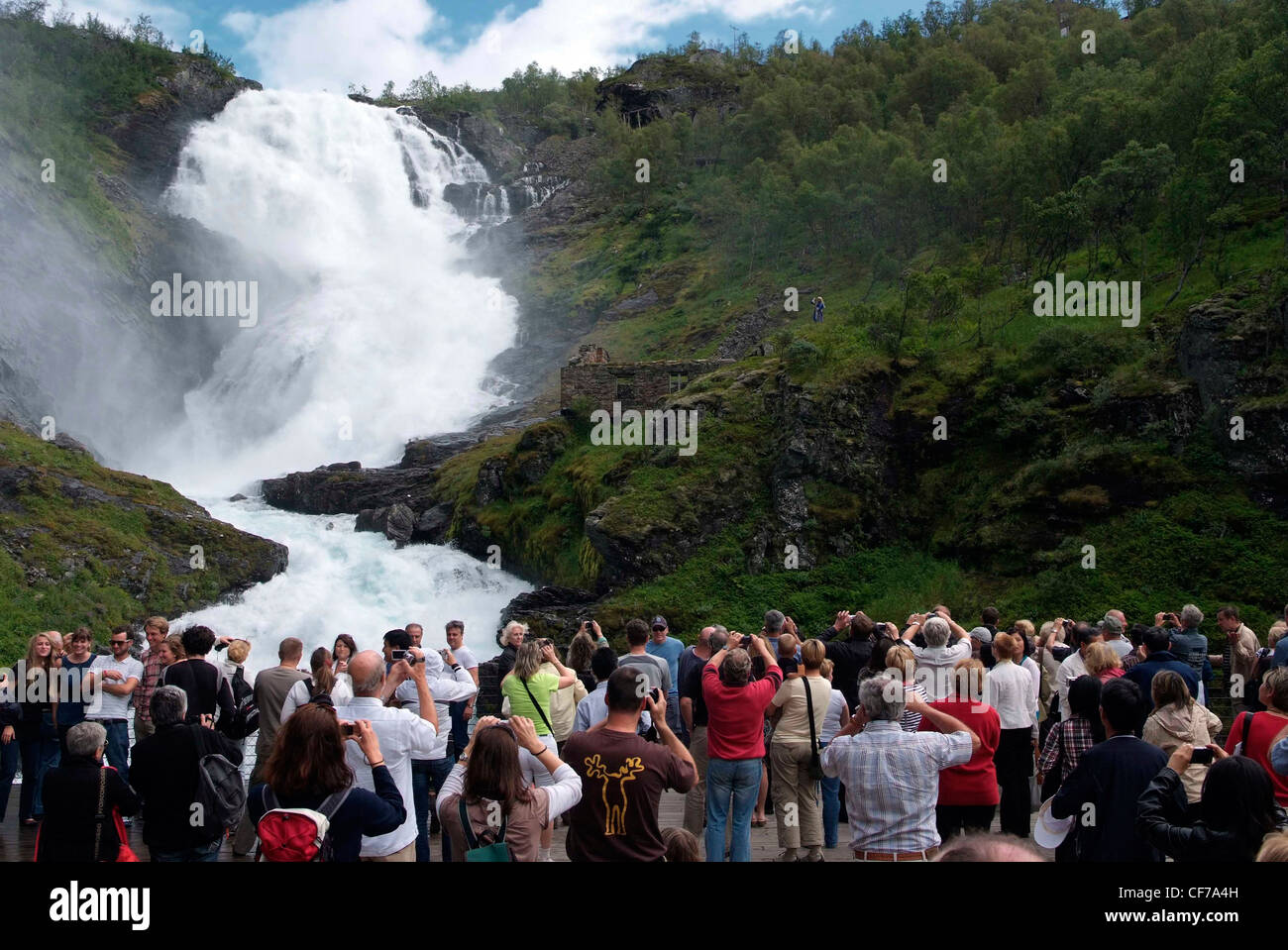 NORWAY The Flåm Line (Norwegian: Flåmsbana) Kjosfossen Station and ...