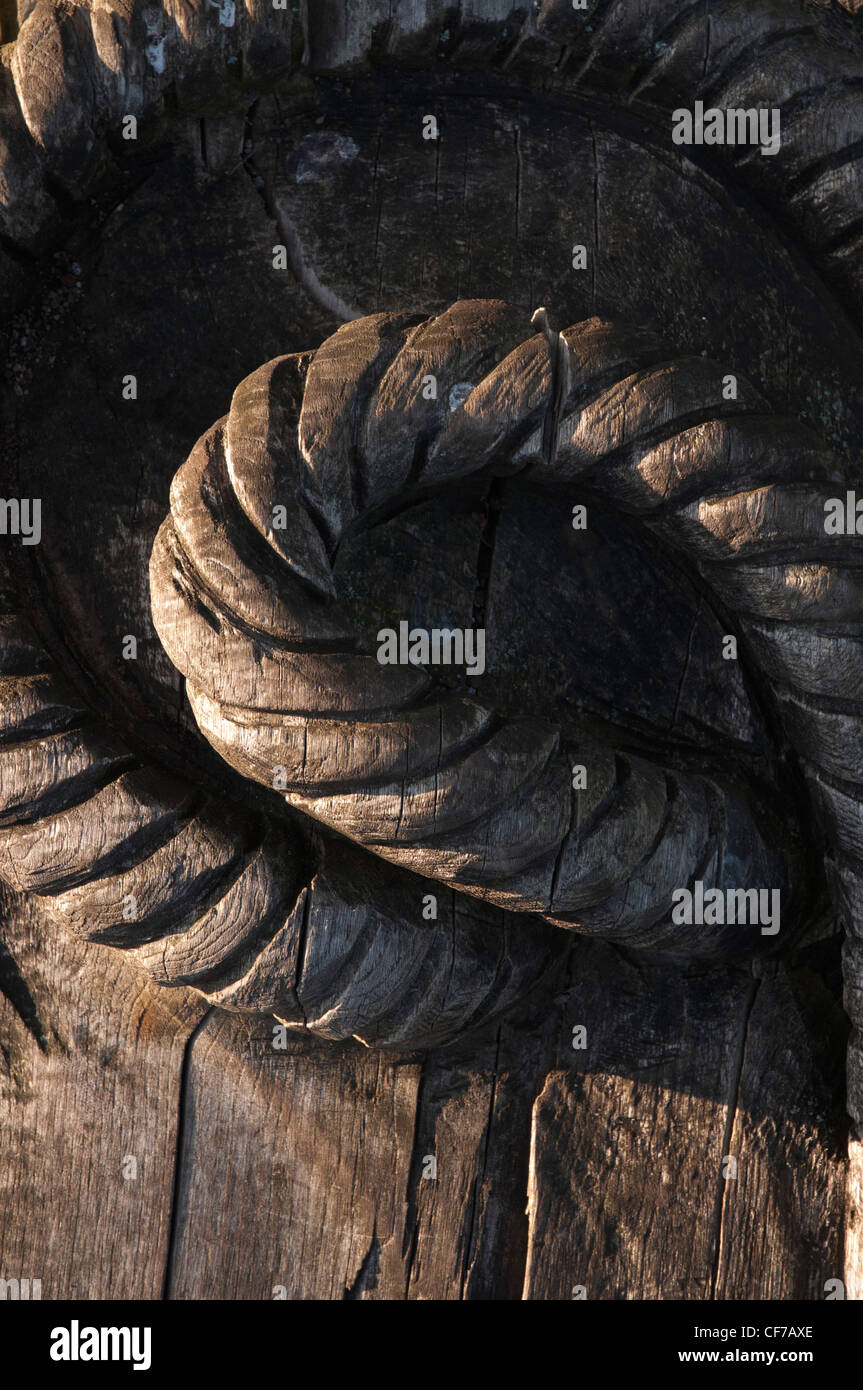 wood carving detail depicting rope Stock Photo - Alamy