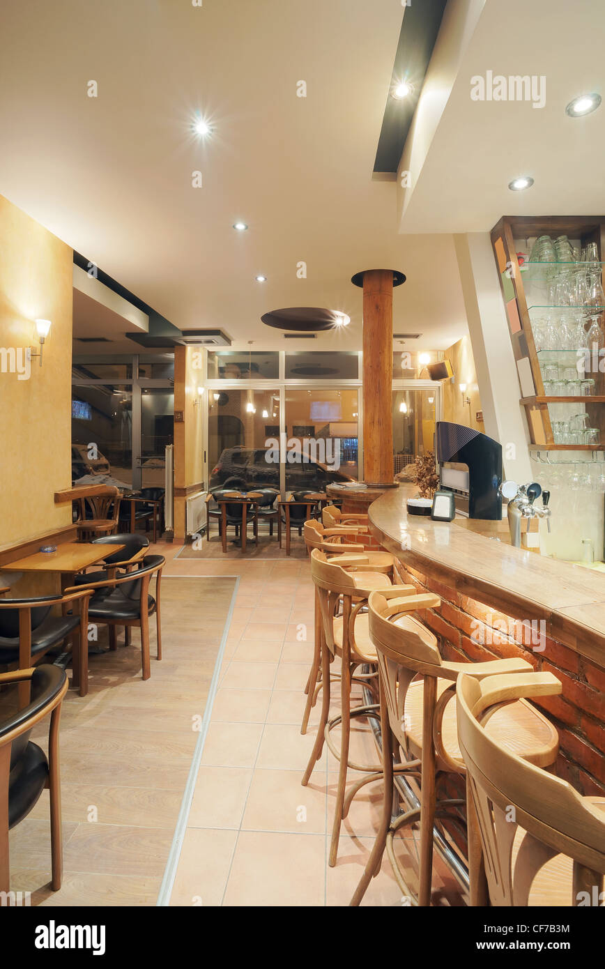 Modern and simple cafe interior with wooden classical furniture Stock ...