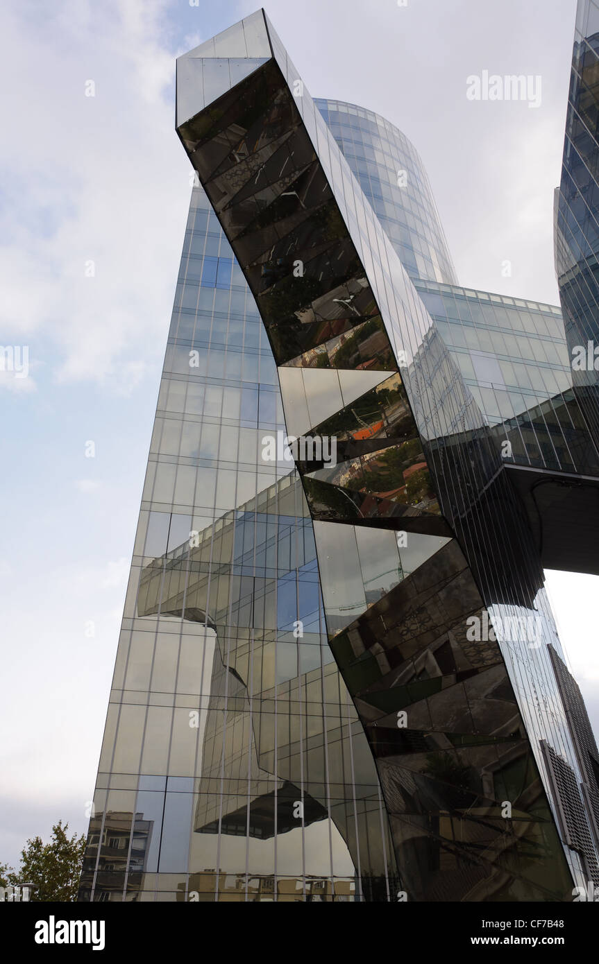 Blue mirror glass tower in Vila Olimpica. Barcelona, Spain Stock Photo ...