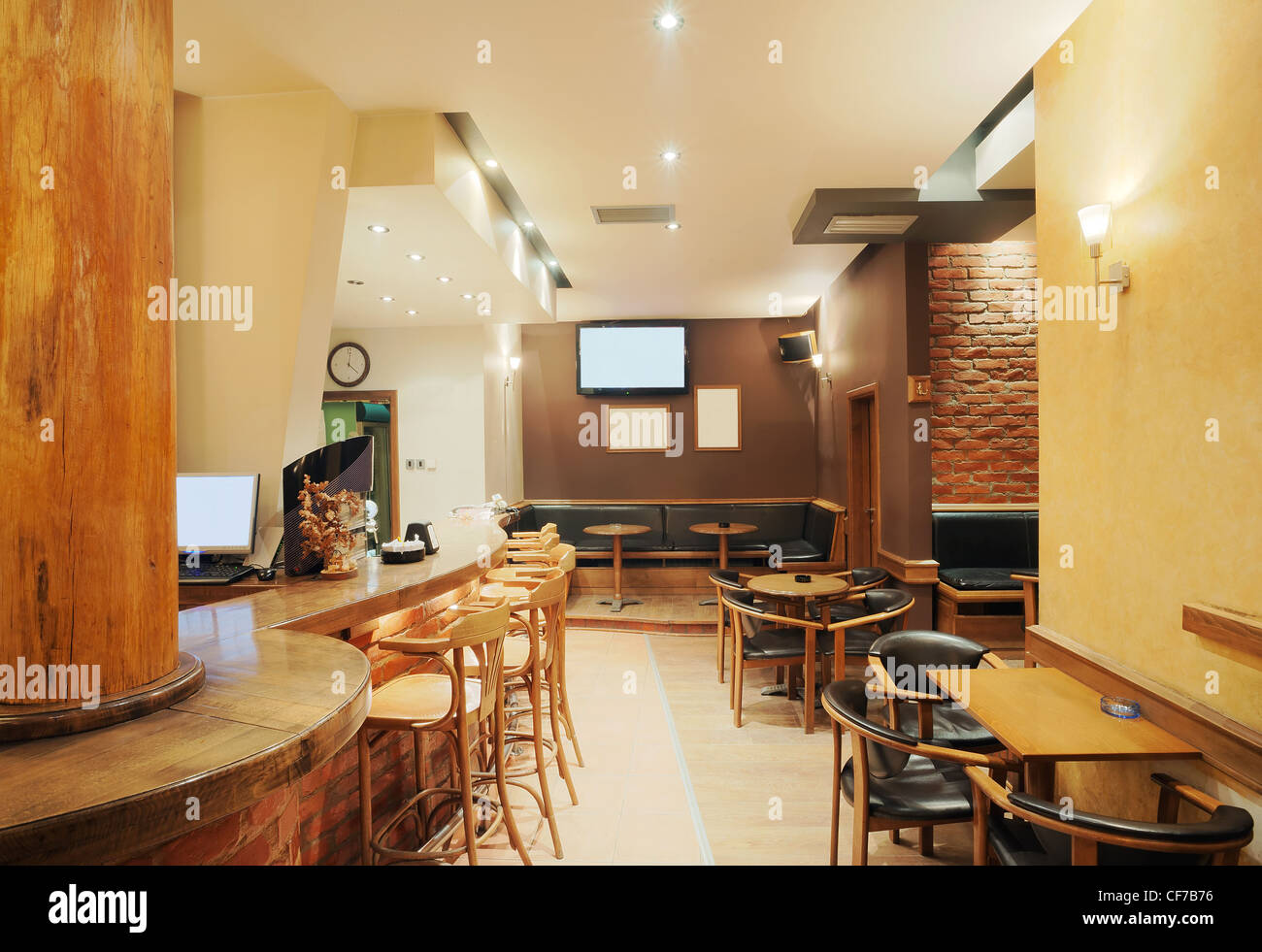 Modern and simple cafe interior with wooden classical furniture Stock ...