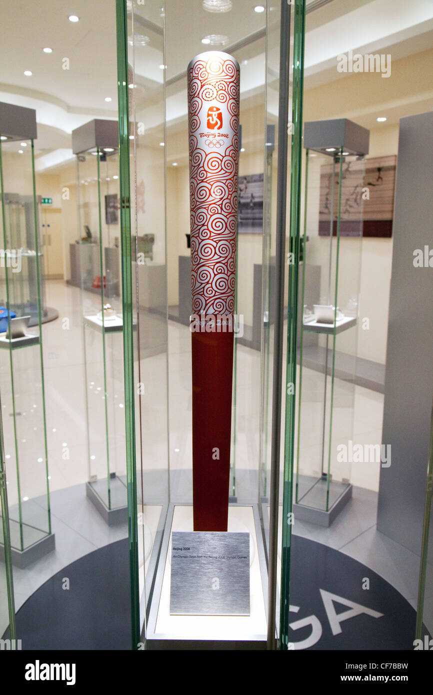 An Olympic Torch on display from the Beijing Olympics, 2008, the Omega ...