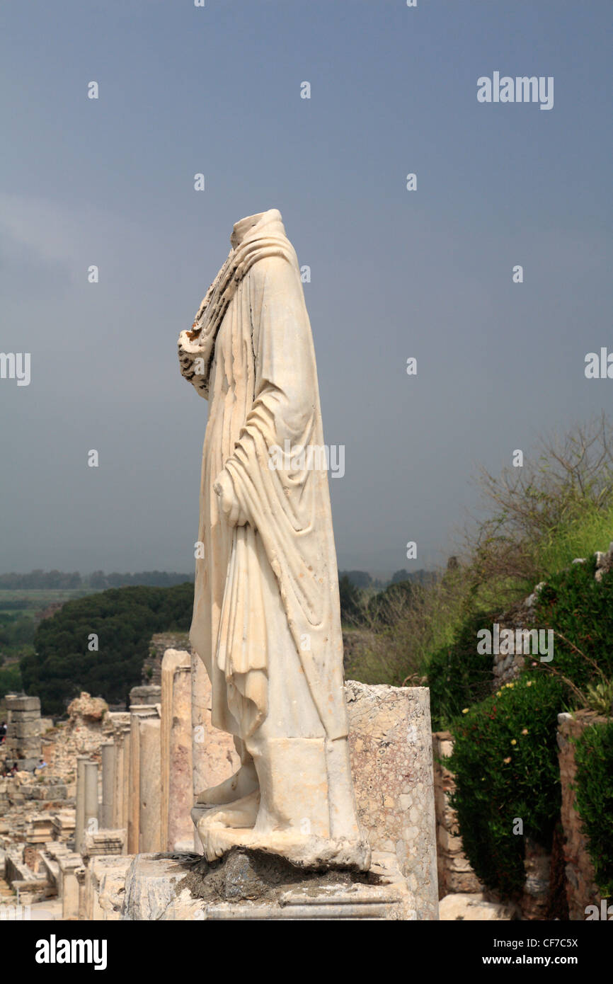 Headless statue decapitated on the Street of the Curetes Ephesus Turkey ...