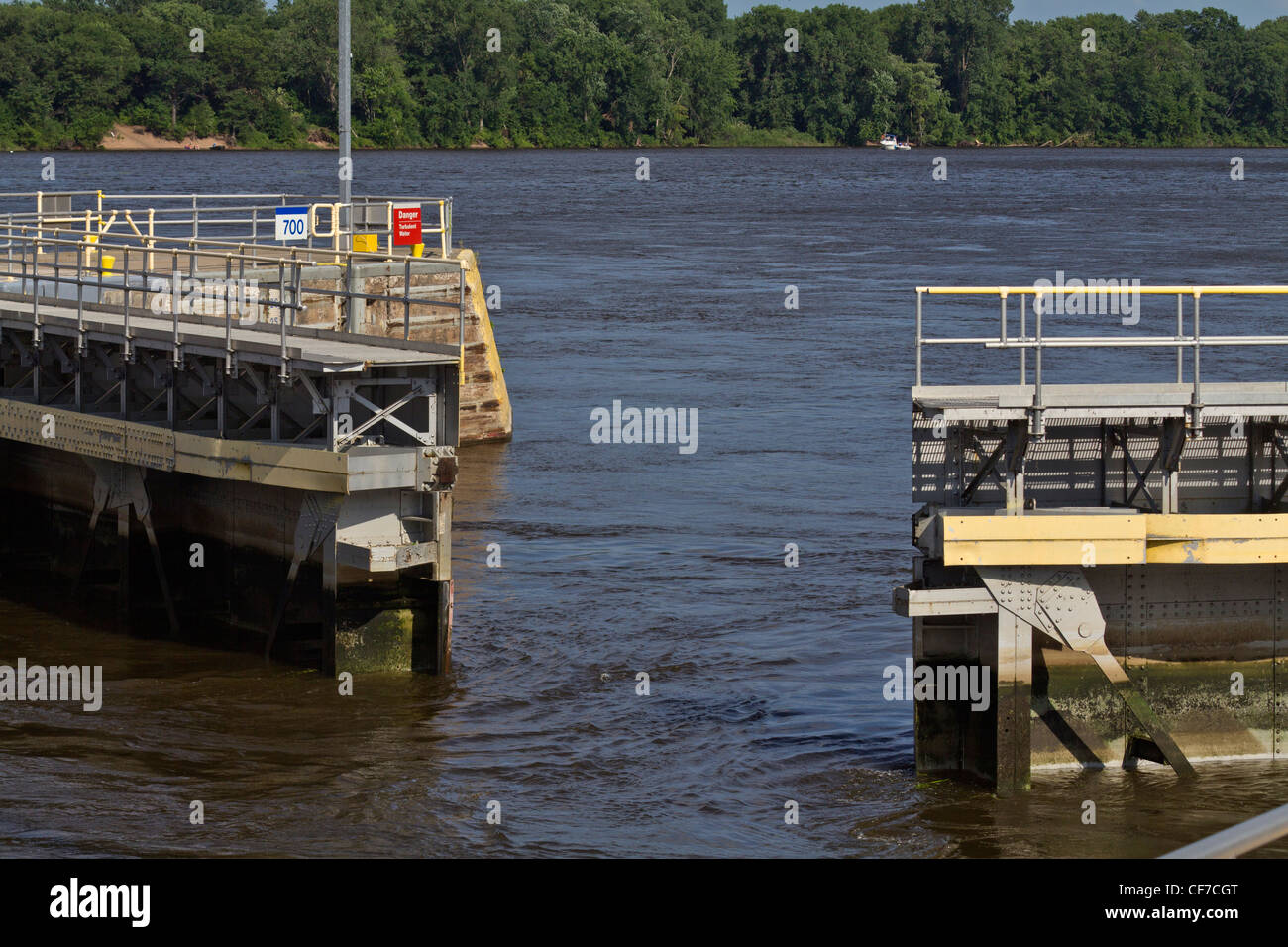 Closeup of open cross canal Wisconsin Dresbach Lock and Dam Number 7 ...
