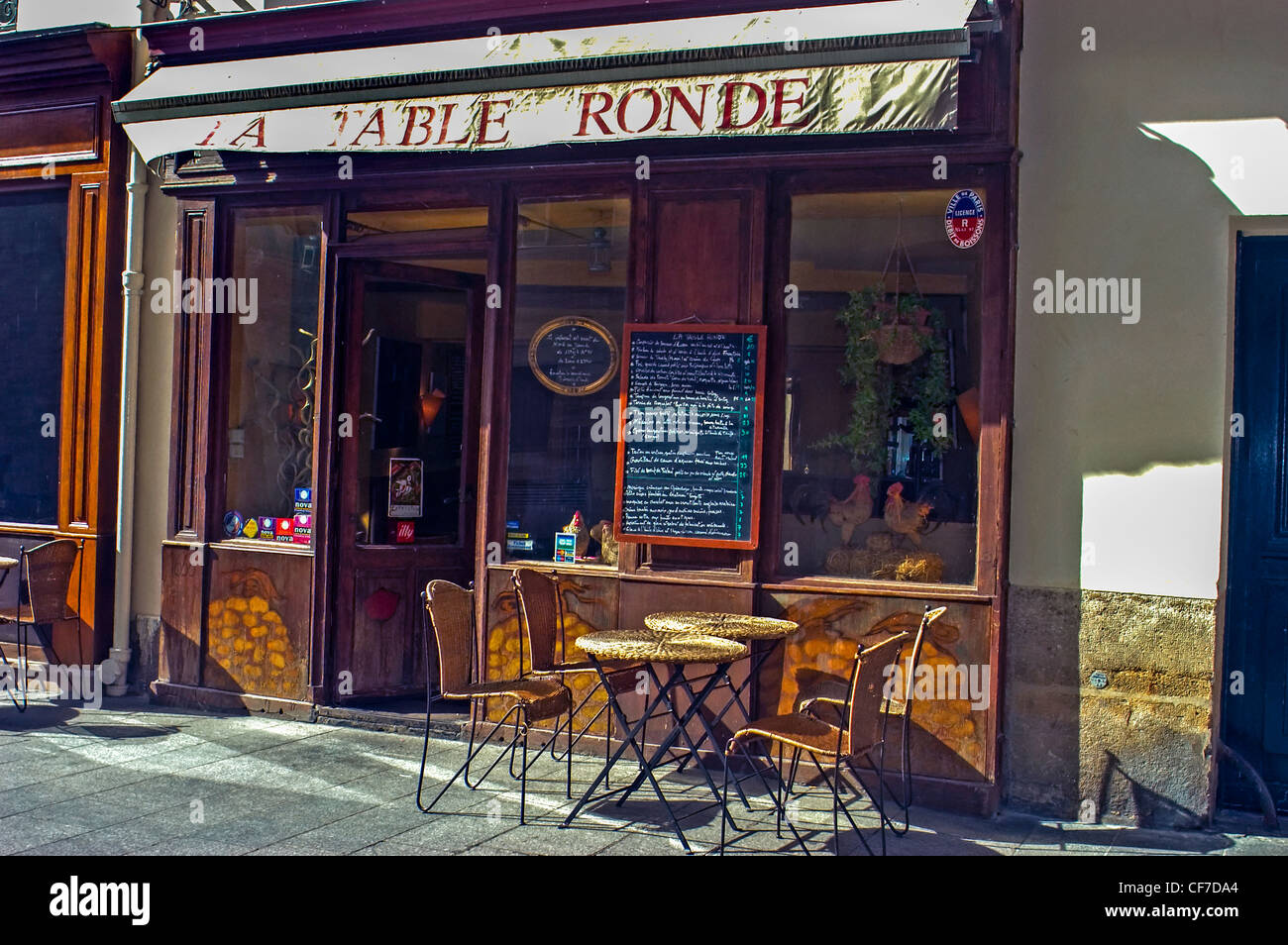 Old front tables entrance door awning traditional empty hi-res stock ...