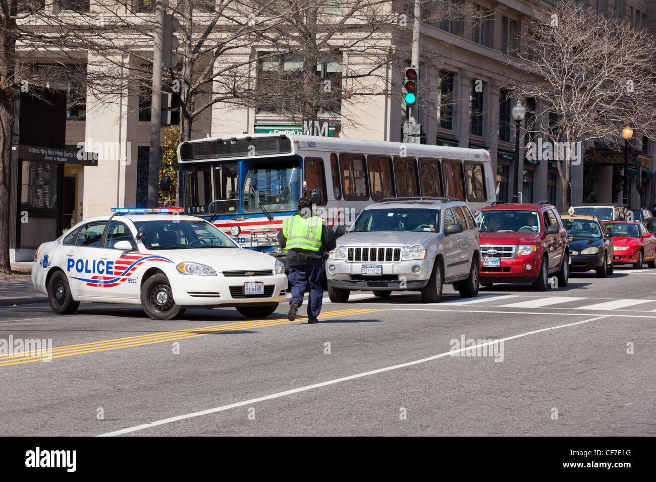 Police car blocking traffic - Washington, DC USA Stock Photo - Alamy