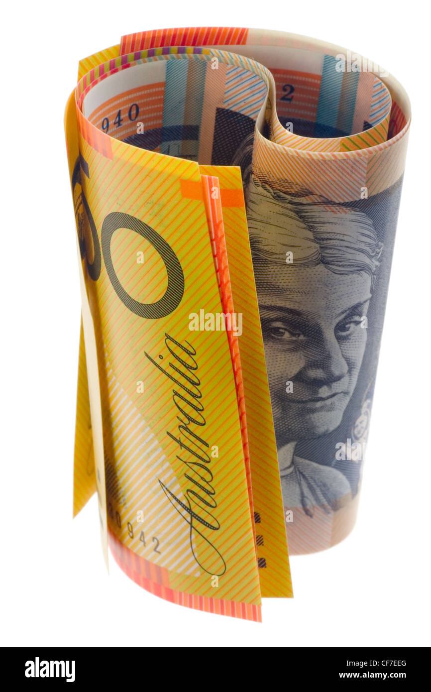 Rolled Australian dollar notes isolated on white background Stock Photo ...
