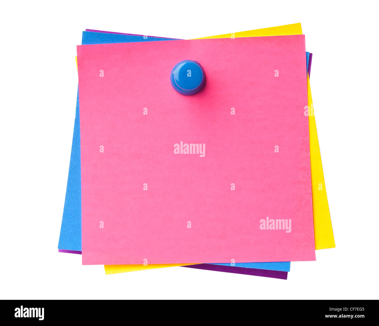 Stack of colorful sticky notes pinned together isolated on white ...