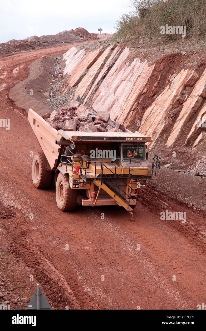 Caterpillar Quarry Truck in Westleigh Limestone Quarry, Devon Stock ...
