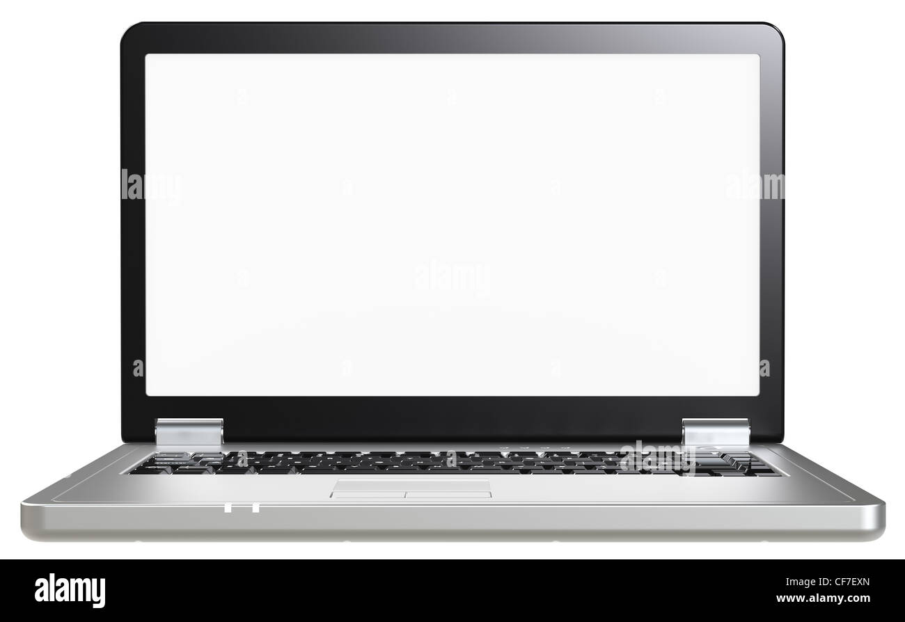 Front view of a Computer Laptop. Back and Metal. Blank Screen for copy ...