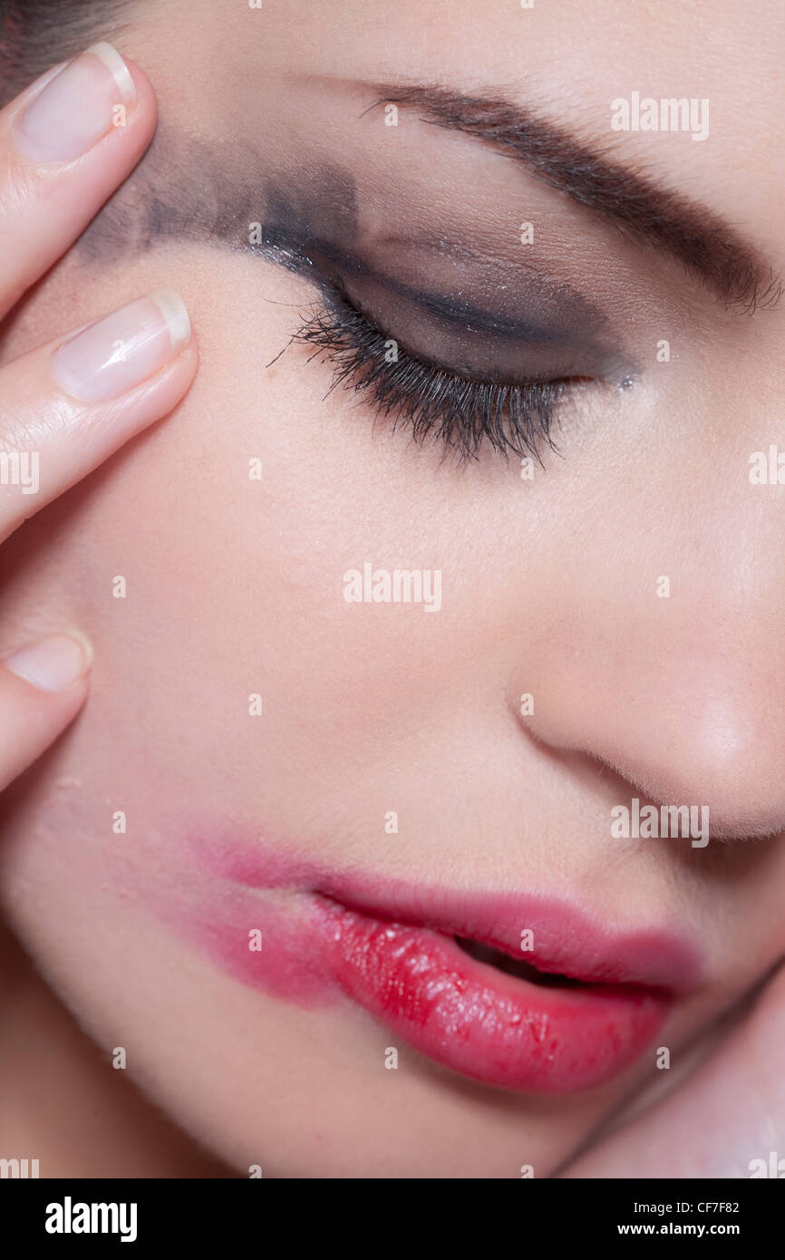 Step by Step Make Up Before and After Female brunette hair off her face ...