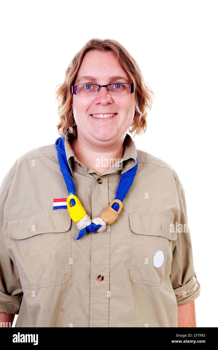Portrait of female Dutch scout over white background Stock Photo - Alamy