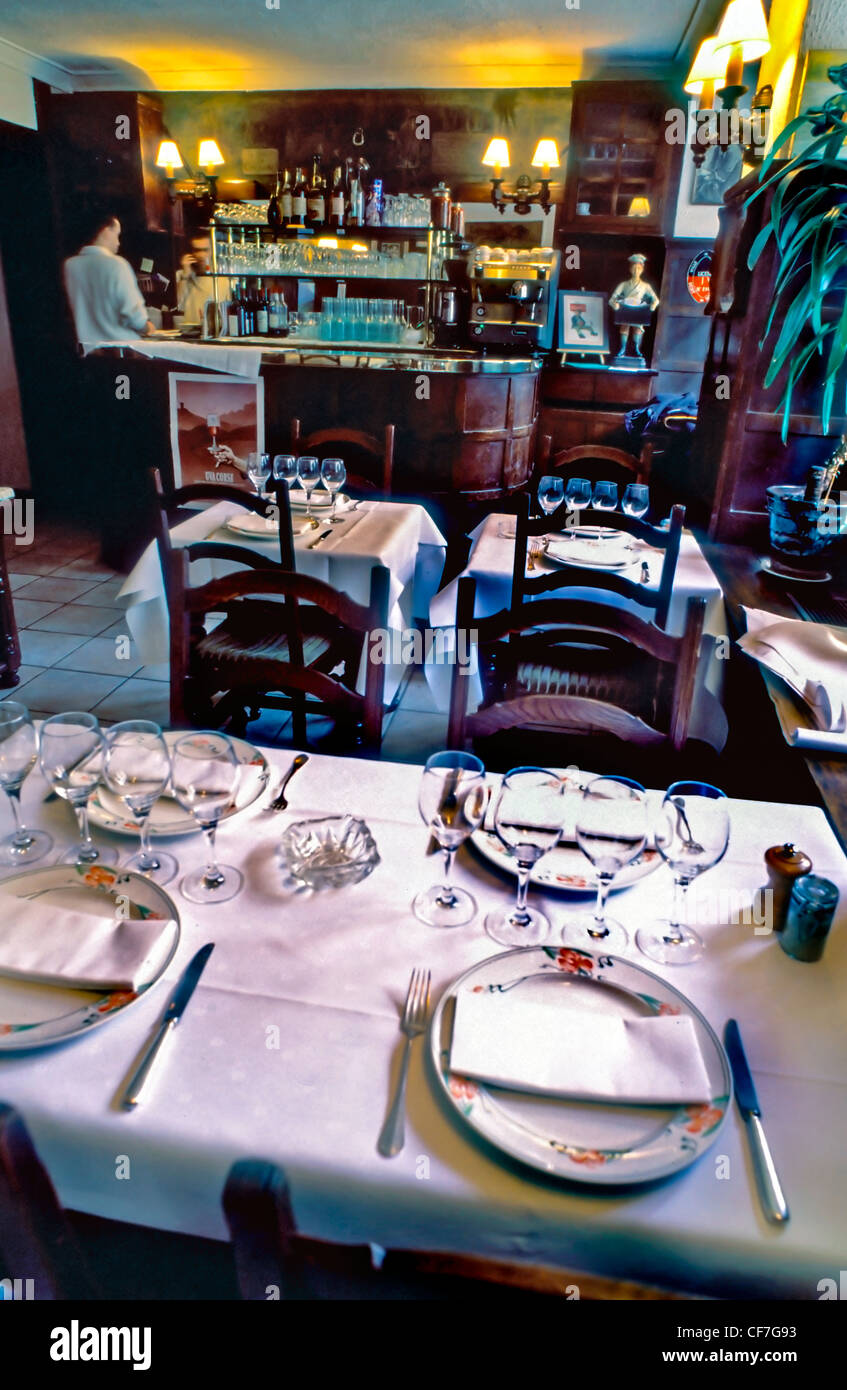 Paris, France, Inside Dining Room with Tables Typical French Bistro ...