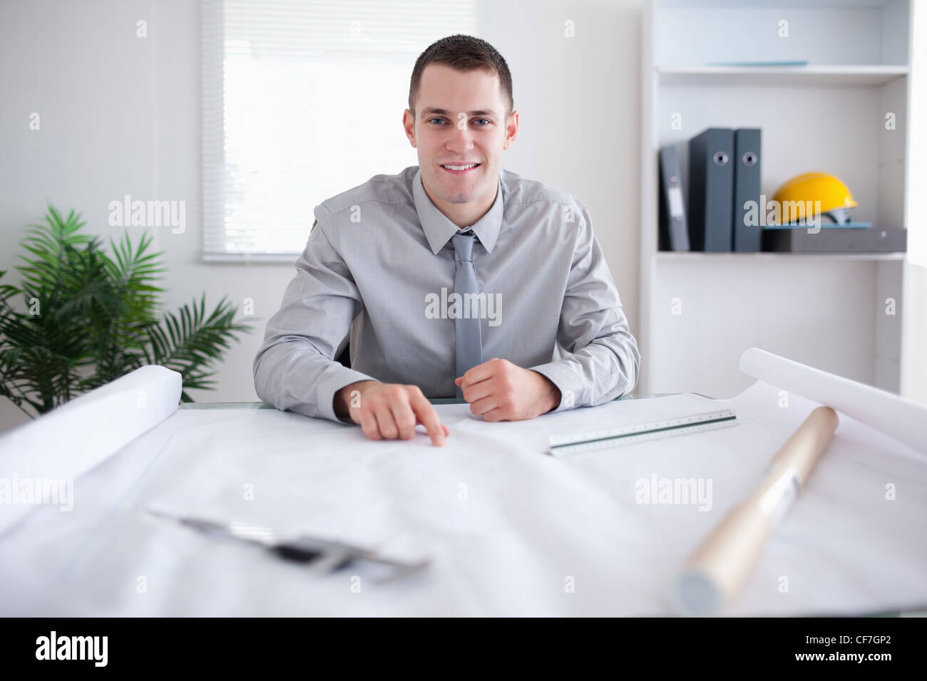 Architect pointing at a plan Stock Photo - Alamy