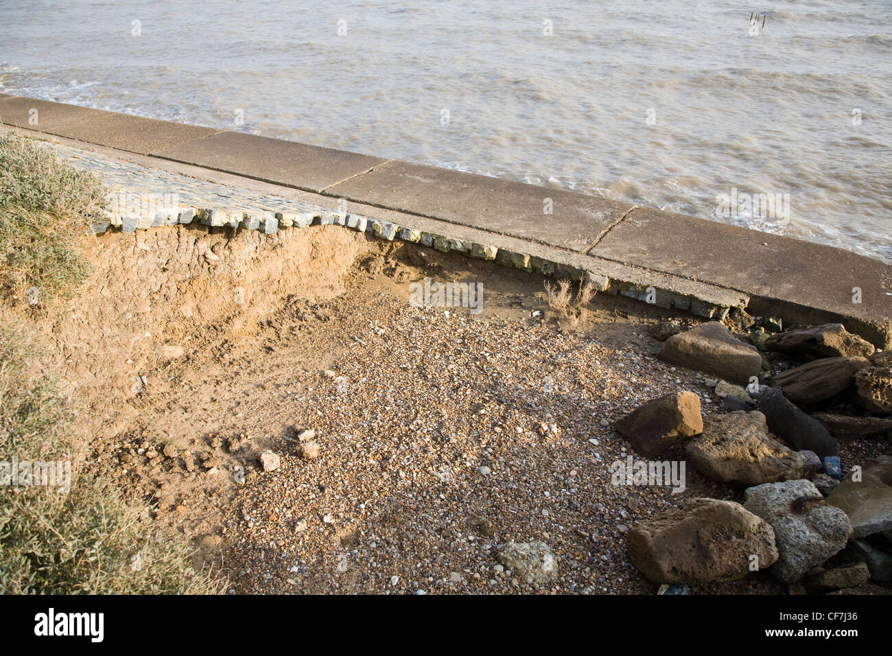 Erosion by wave scouring of sea wall at East Lane, Bawdsey, Suffolk ...