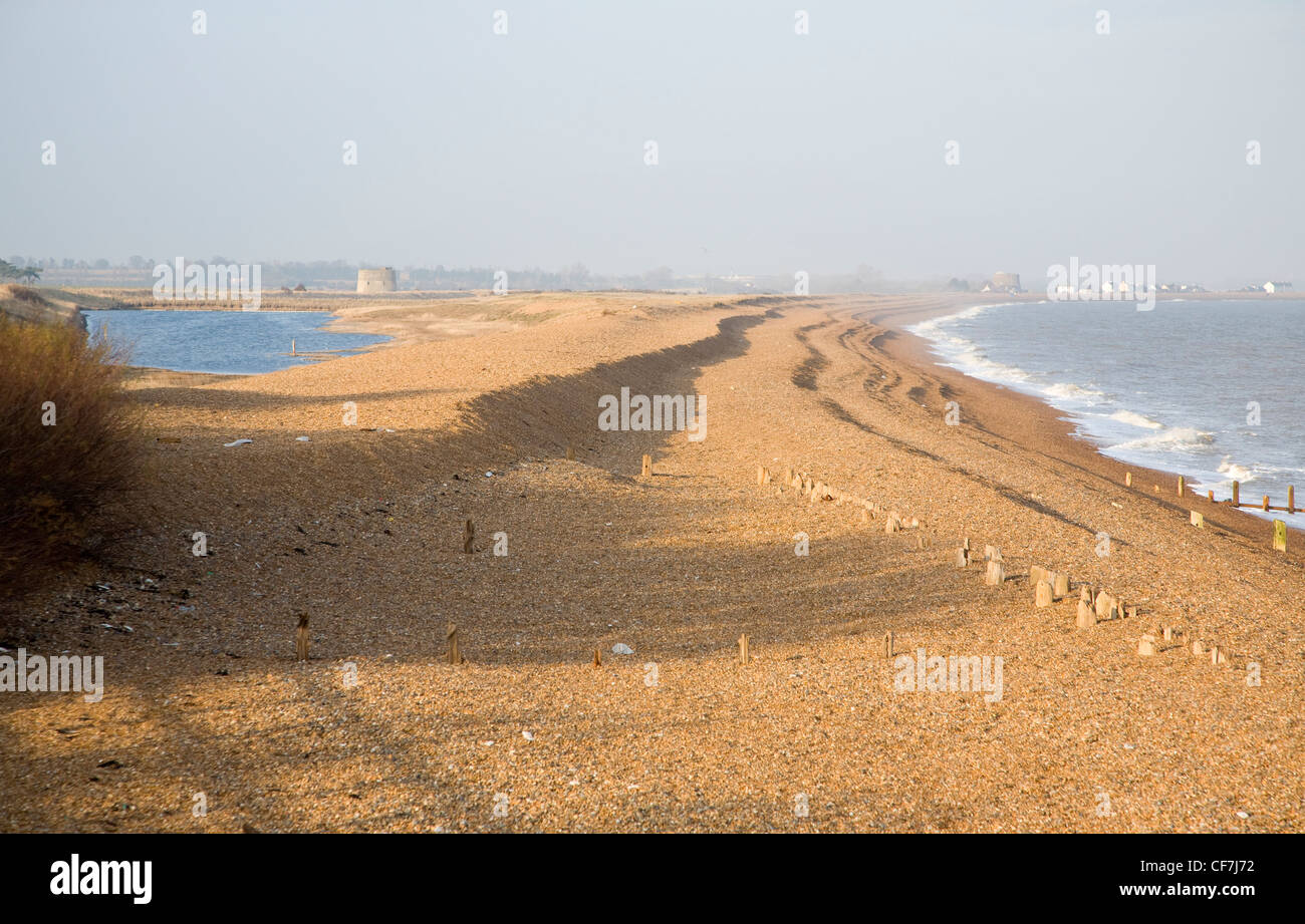 Bay bar beach and lagoon towards Shingle Street, Suffolk, England Stock ...