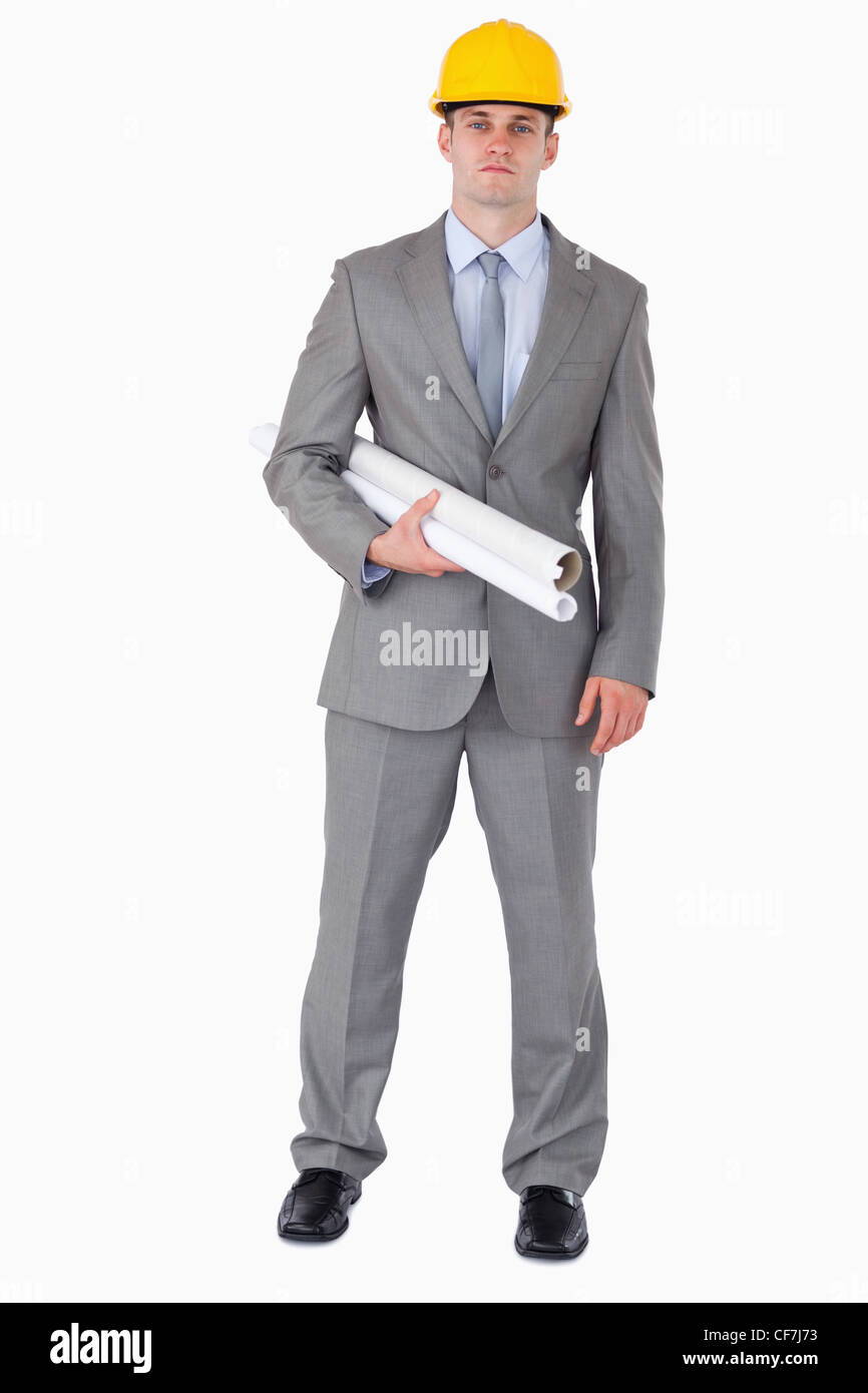 Male architect working blueprints Cut Out Stock Images & Pictures - Alamy