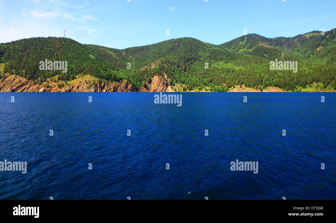 Calm Lake Baikal. Mountains on horizon, day Stock Photo - Alamy