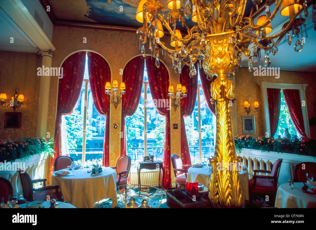 France, Paris, Wide Angle View, Interior Luxury Haute-Cuisine French ...